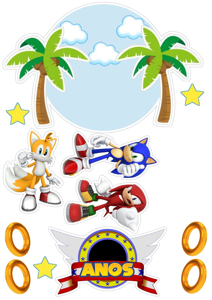 Arquivo Digital Topper de Bolo Sonic - Studio - Topo de Bolo Para Imprimir