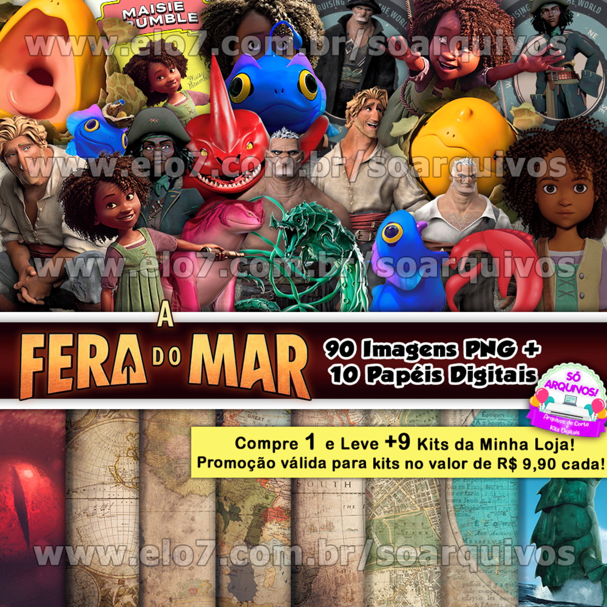 Kit Digital a Fera do Mar - Topo de Bolo Para Imprimir