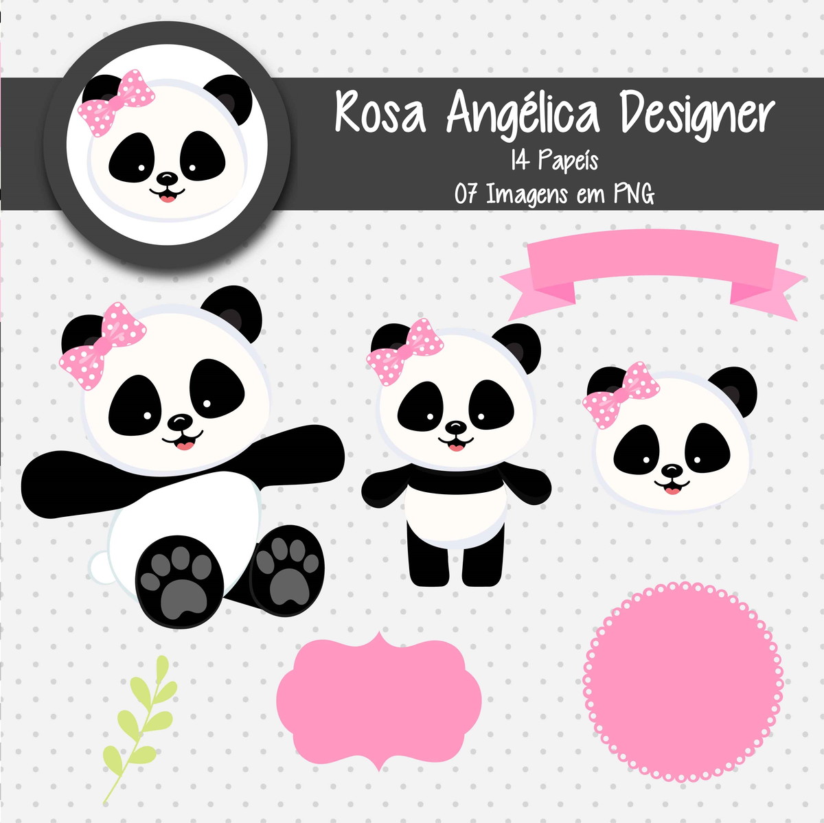 Kit Digital Panda Rosa - Topo de Bolo Para Imprimir