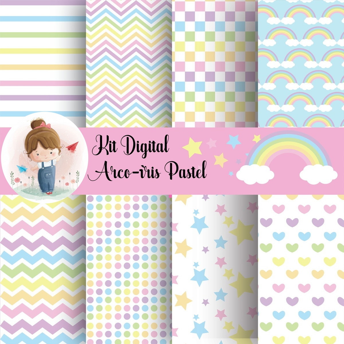 Kit Digital – Arco-íris - Topo de Bolo Para Imprimir