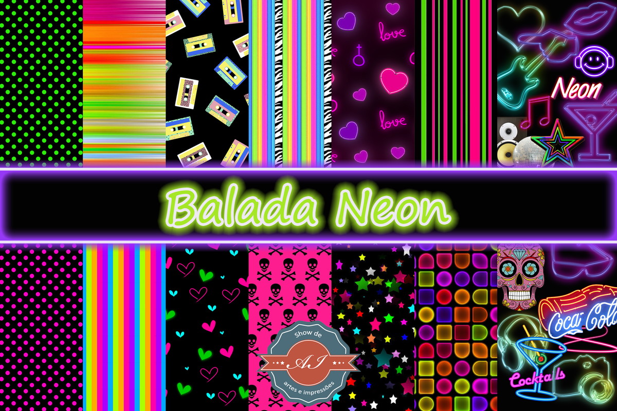Kit Digital Balada Neon – Topo de Bolo Para Imprimir