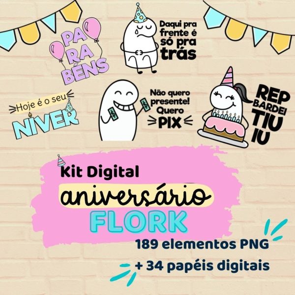 Kit Digital Flork Aniversário – Topo de Bolo Para Imprimir