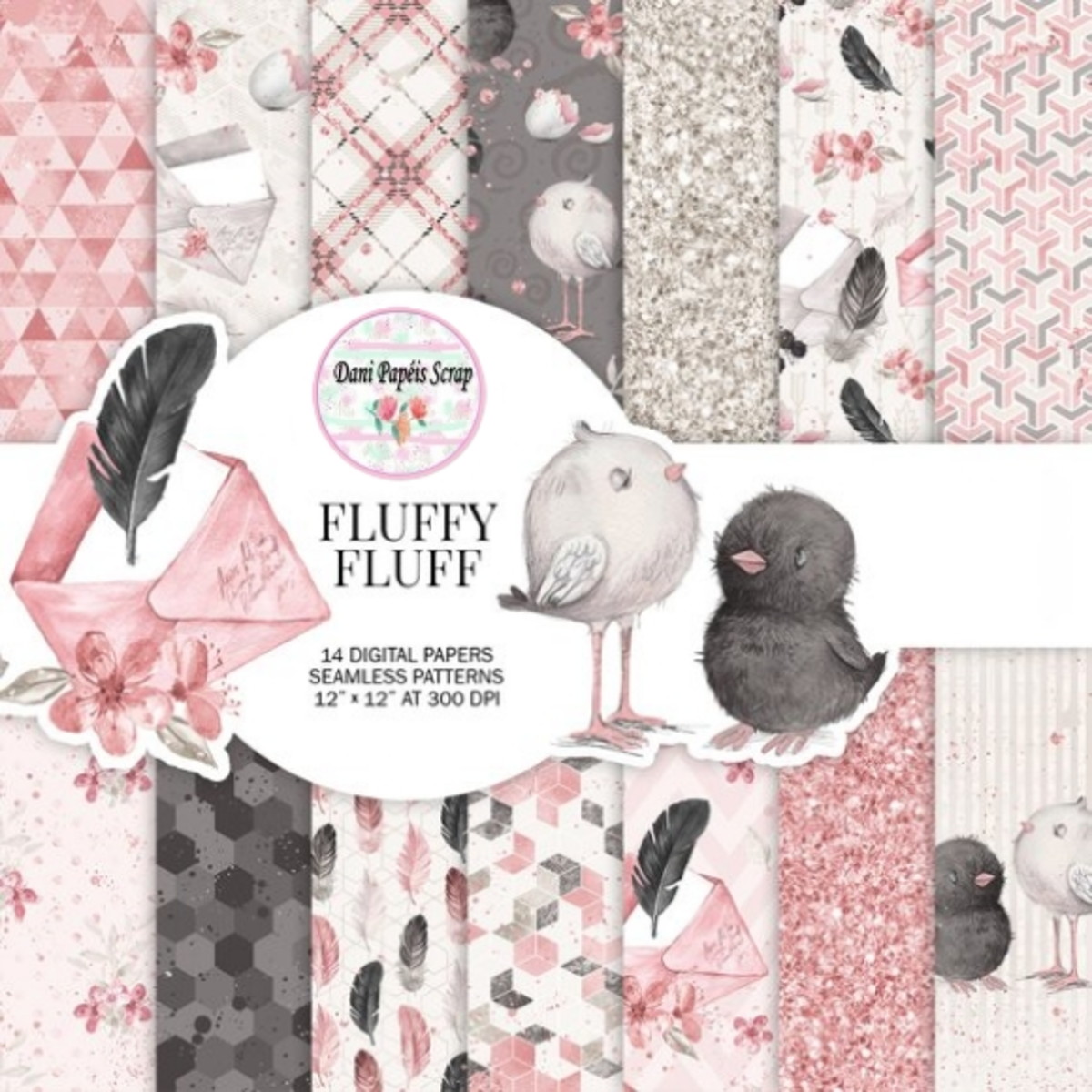Kit Digital Fluffy Fluff Papéis – Topo de Bolo Para Imprimir