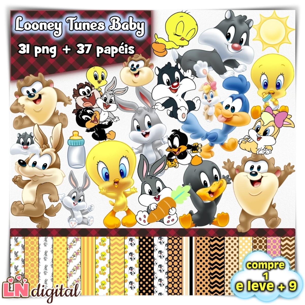 Kit Digital Looney Tunes Baby - Topo de Bolo Para Imprimir