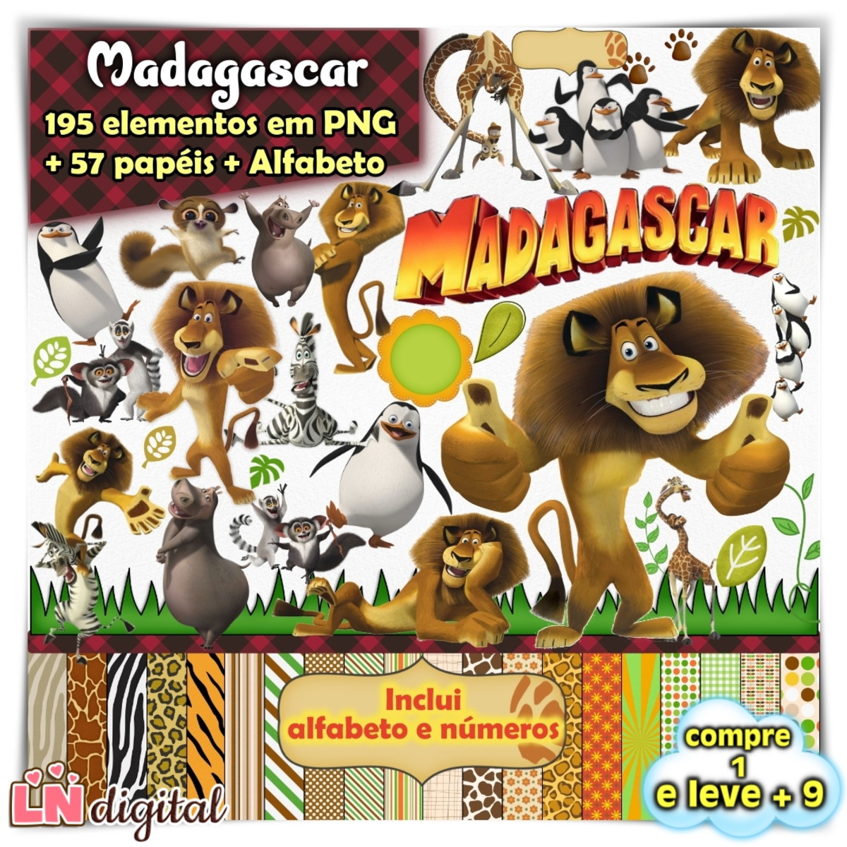 Kit Digital Madagascar - Topo de Bolo Para Imprimir
