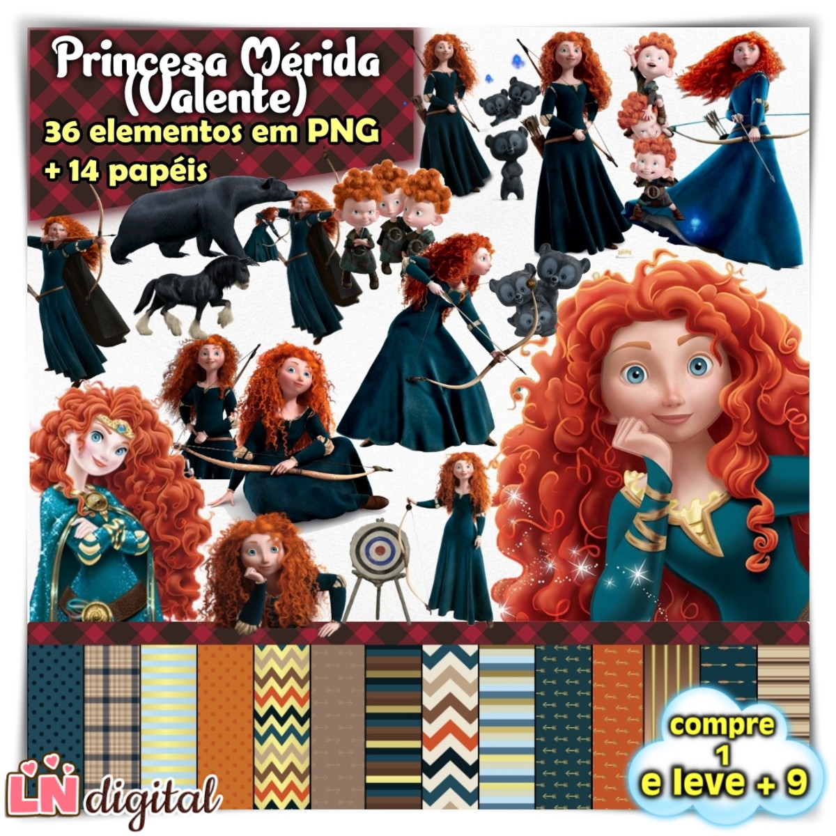 Kit Digital Mérida (valente) - Topo de Bolo Para Imprimir