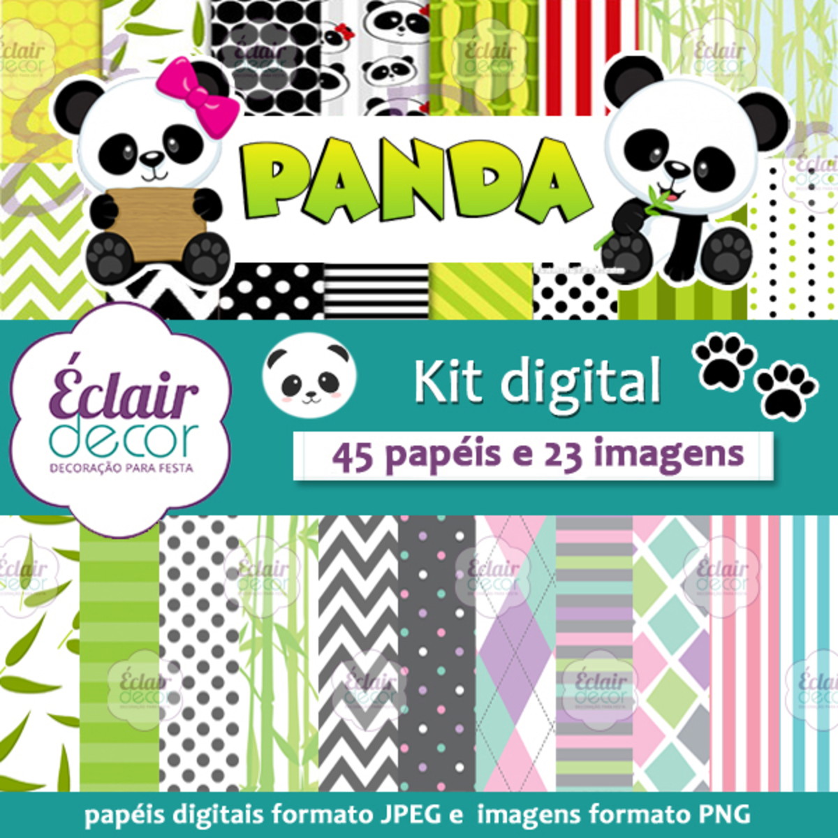 Kit Digital PANDA - Topo de Bolo Para Imprimir