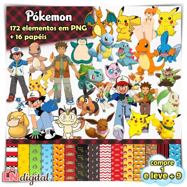 Kit Digital Pókemon - Topo de Bolo Para Imprimir