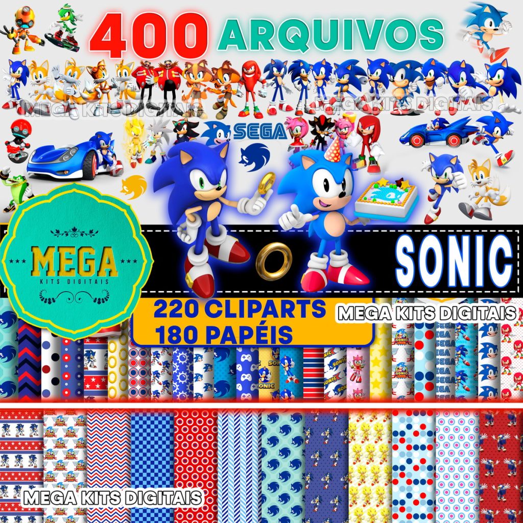 Kit Digital Sonic - Topo de Bolo Para Imprimir
