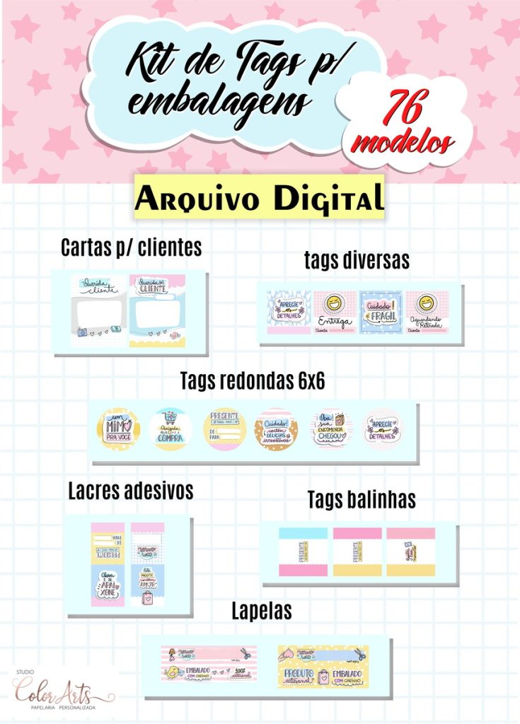 Kit Digital Tags para Embalagens - Topo de Bolo Para Imprimir
