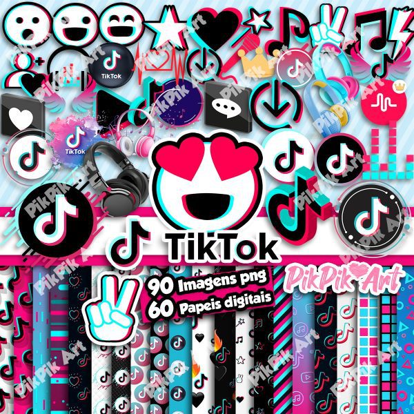 Kit Digital TikTok - Topo de Bolo Para Imprimir