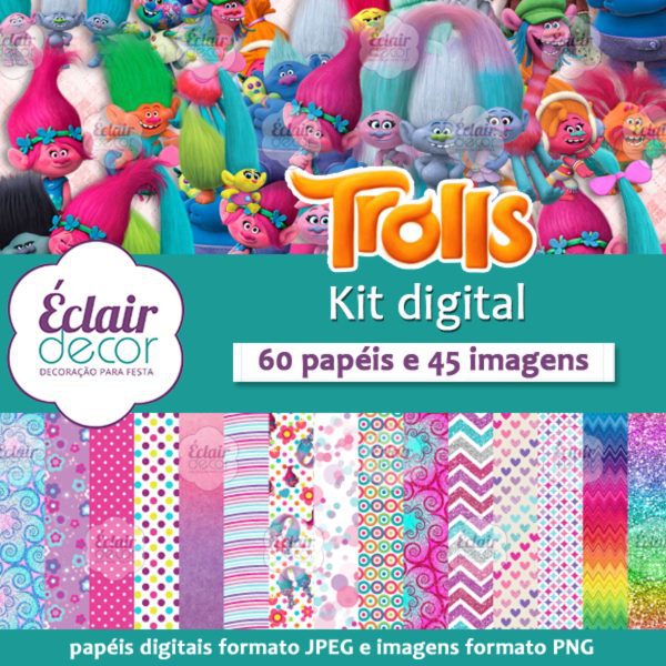 Kit Digital TROLLS - Topo de Bolo Para Imprimir