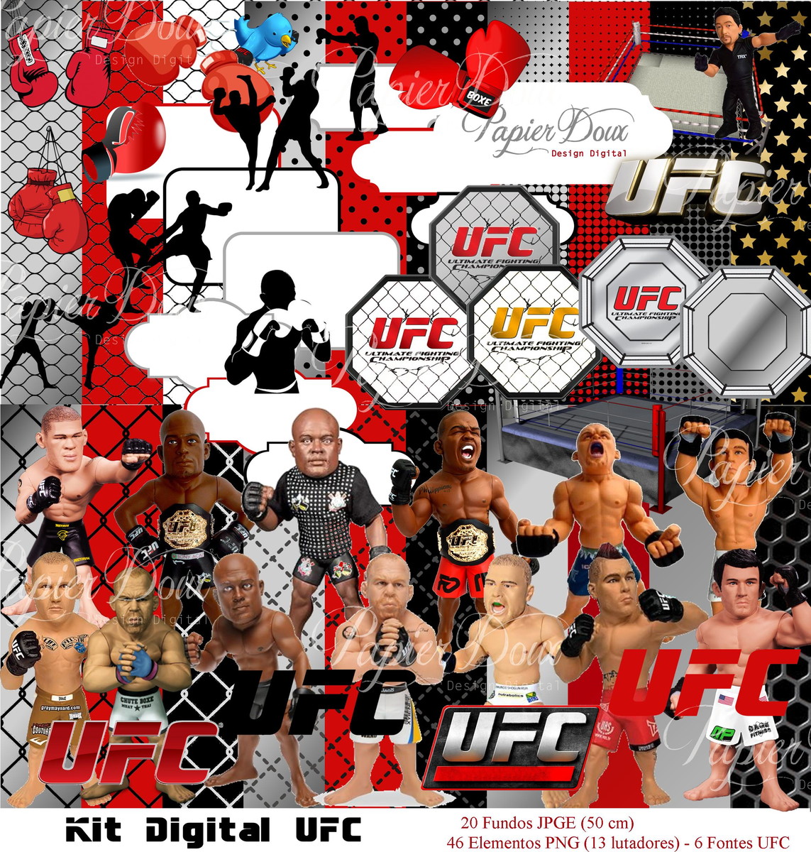 Kit Digital UFC – Lutadores – Topo de Bolo Para Imprimir