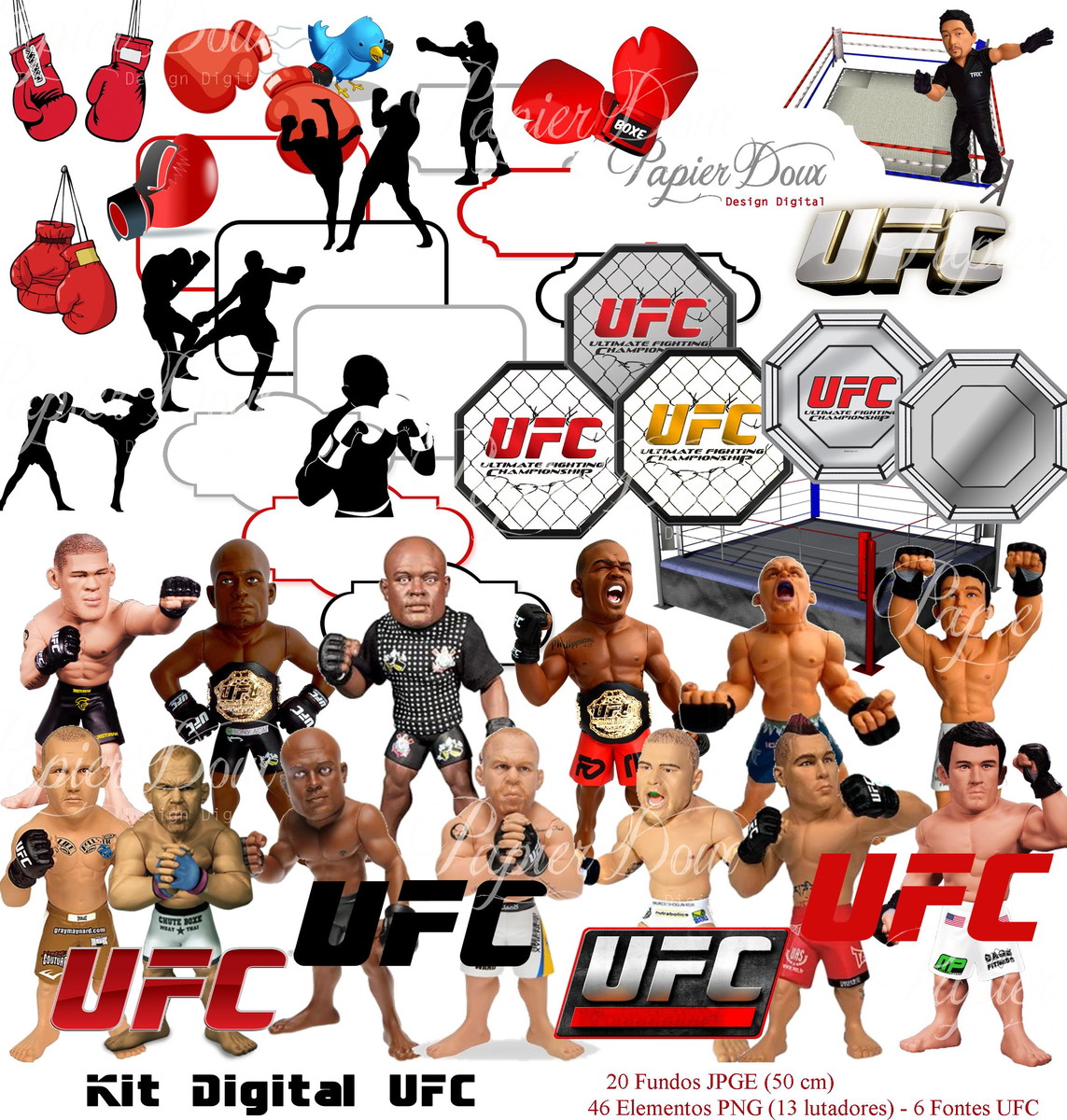 Kit Digital UFC – Lutadores – Topo de Bolo Para Imprimir