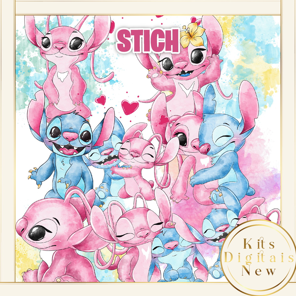 Stich Aquarela Kit Digital - Topo de Bolo Para Imprimir