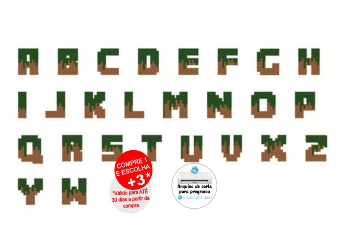 Arquivo de Corte Letras Alfabeto Minecraft - Topo de Bolo Para Imprimir