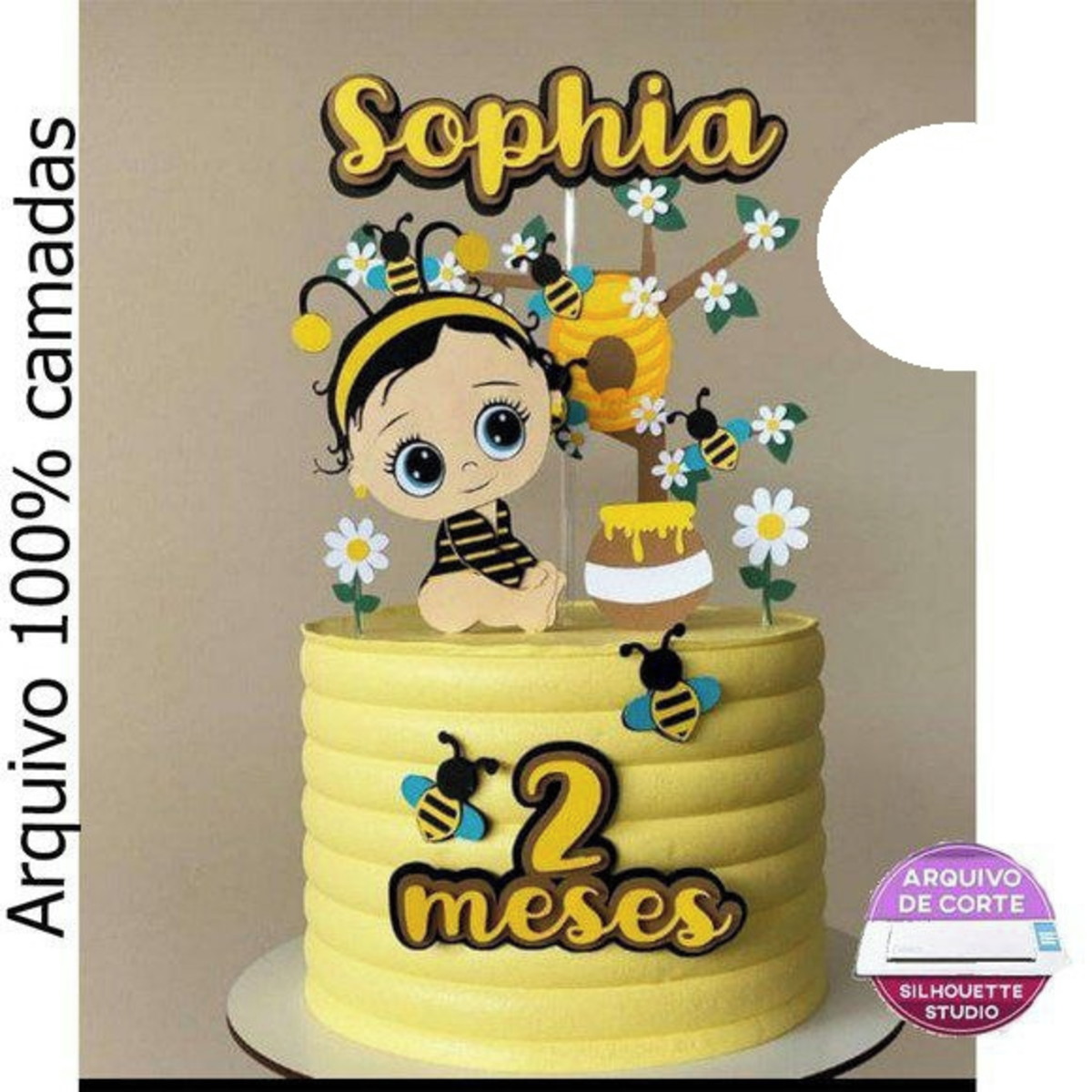 Arquivo de Corte Topo Bolo Abelhinha Bebê Cute - Topo de Bolo Para Imprimir