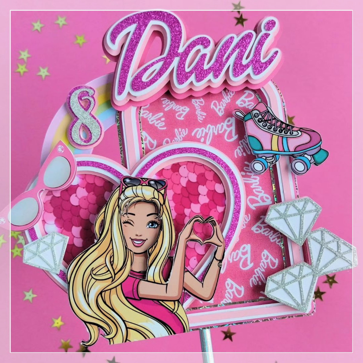 Arquivo de Corte Topo de Bolo Barbie Coração - Topo de Bolo Para Imprimir