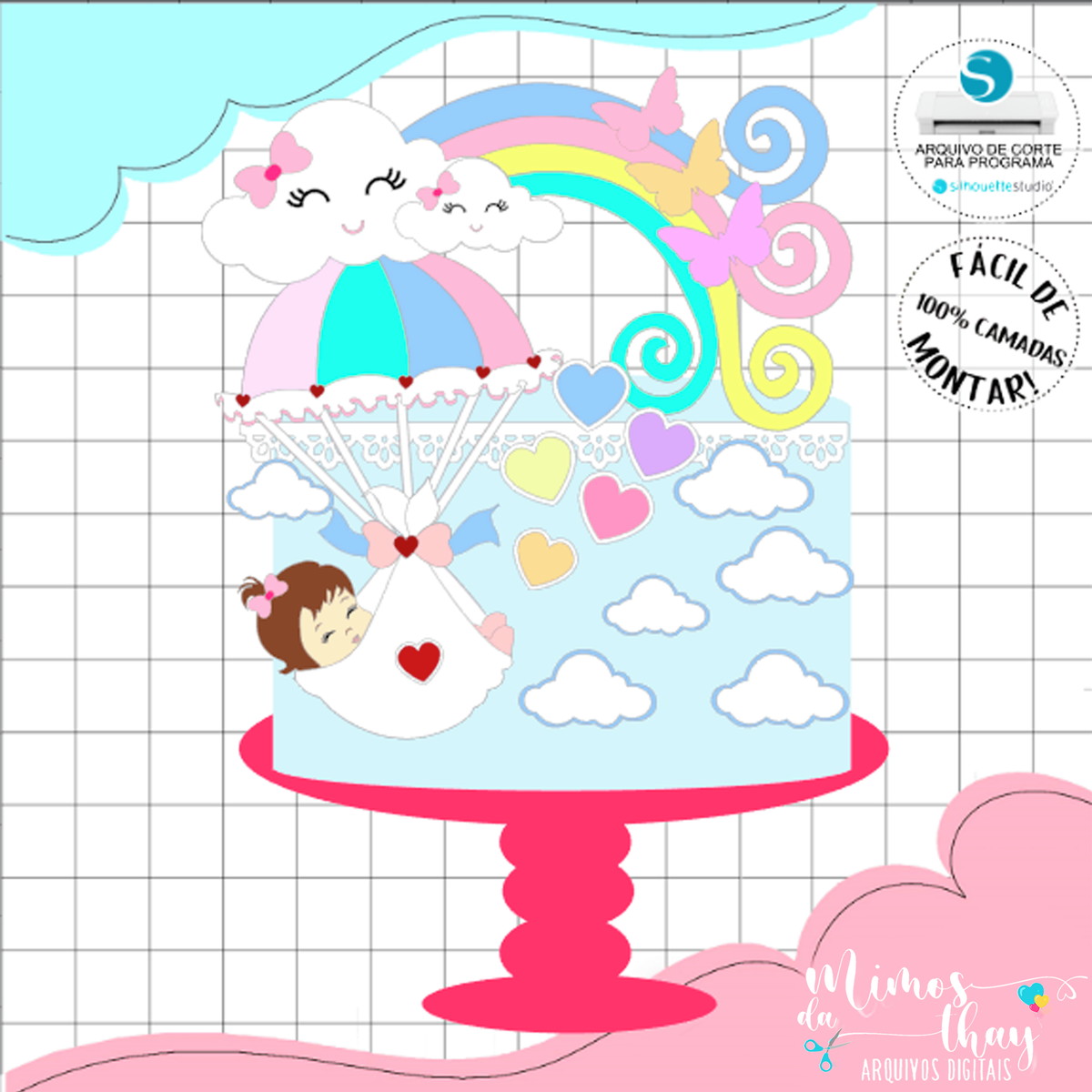 Arquivo de Corte: Topo de Bolo Bebê Chuva de Amor 004 - Topo de Bolo Para Imprimir