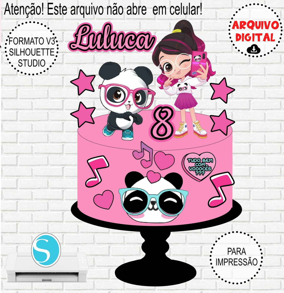 Arquivo de Corte Topo de Bolo Luluca Panda #849 - Topo de Bolo Para ...
