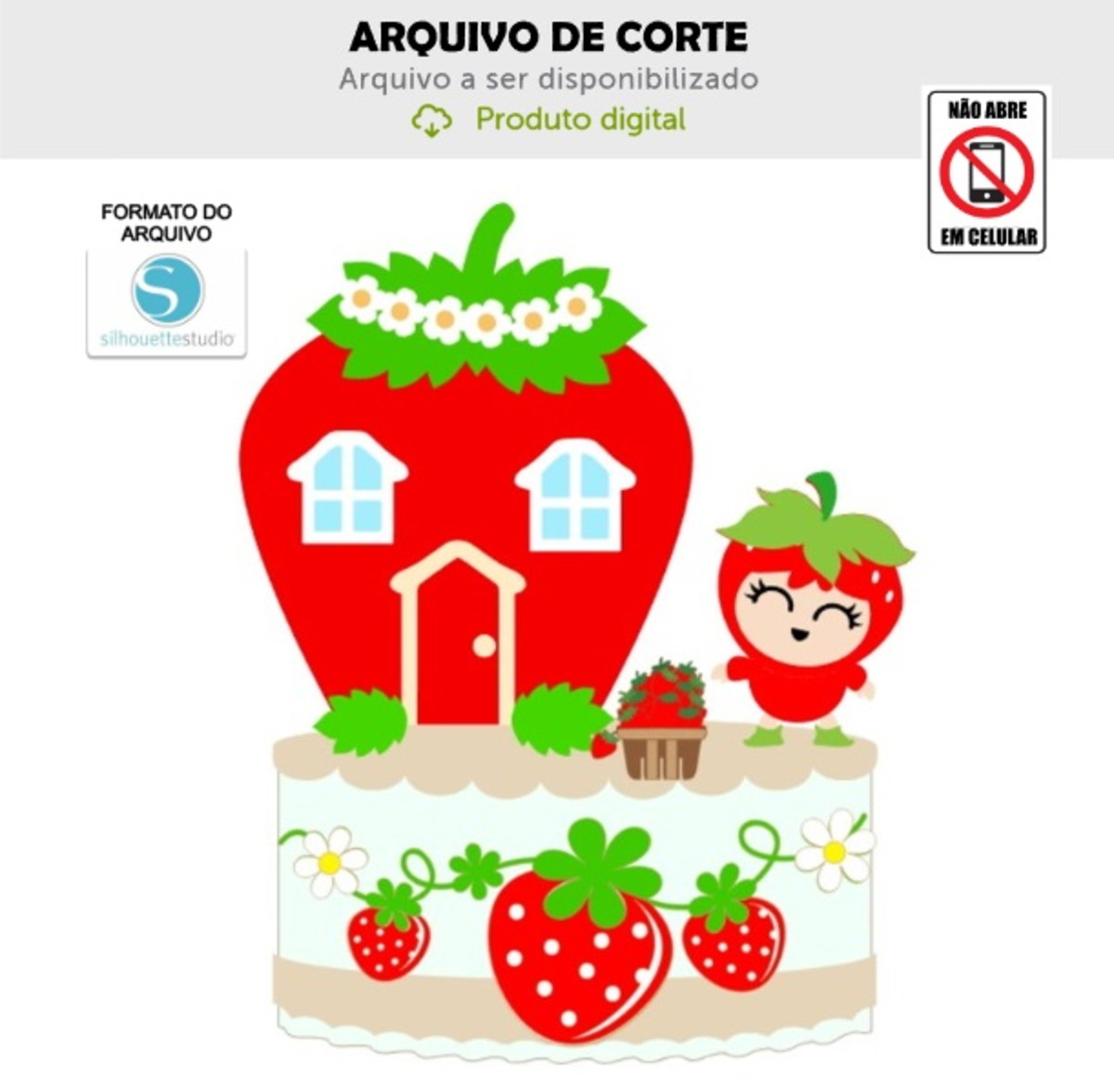 Arquivo de Corte Topo de Bolo Morango Baby - Topo de Bolo Para Imprimir