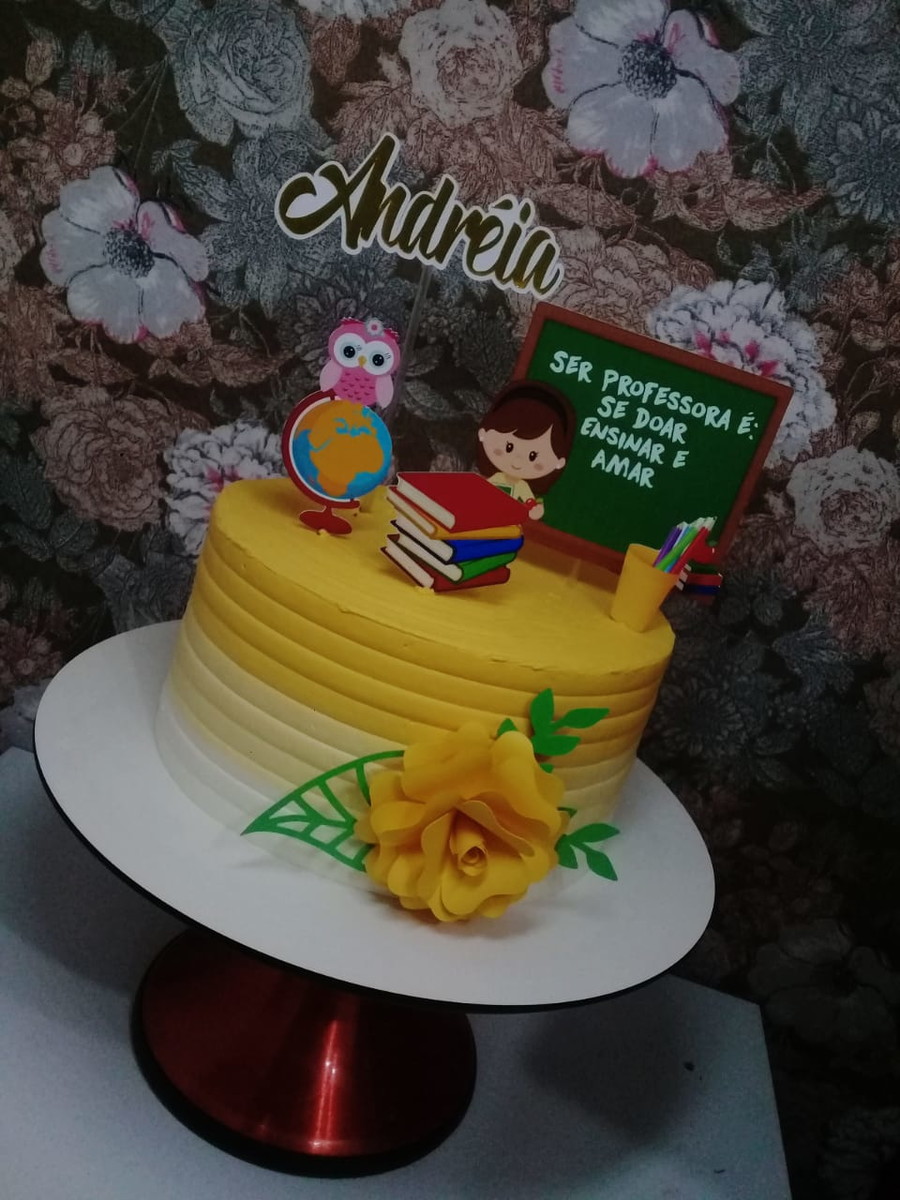 Arquivo De Corte Topo De Bolo Professora Flor - Topo de Bolo Para Imprimir