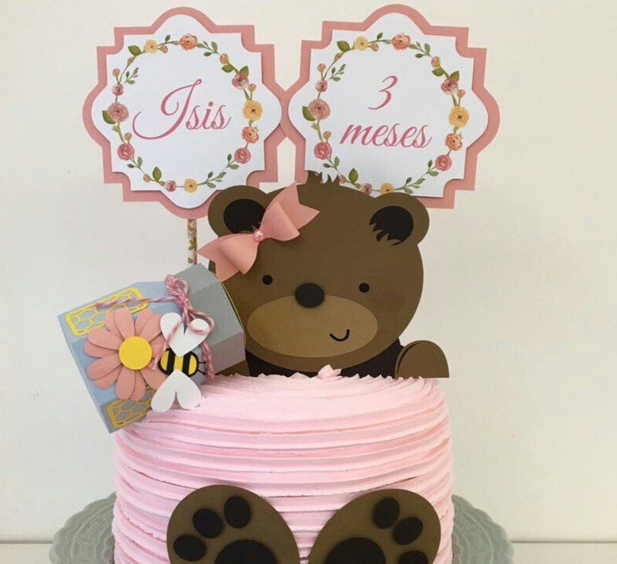 Arquivo de Corte Topo de Bolo Ursinho Mel Rosa - Topo de Bolo Para Imprimir