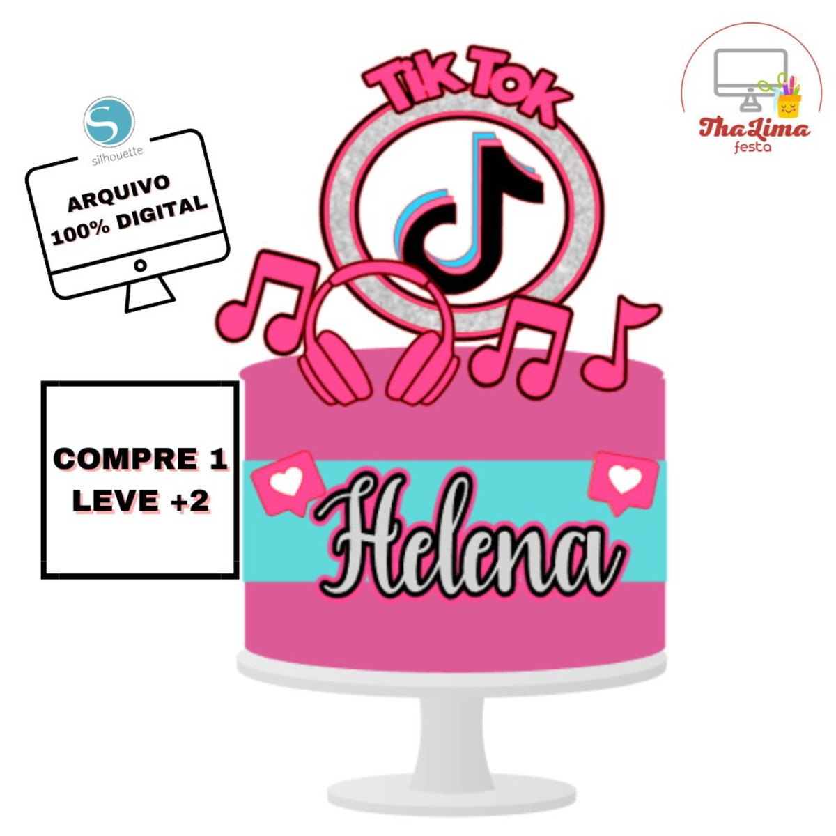 Arquivo Digital Corte Topo de Bolo Camadas Tik Tok Menina - Topo de Bolo Para Imprimir
