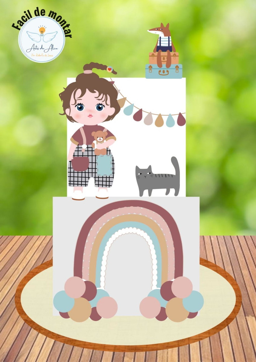 arquivo topo boho menininha cute em camadas - Topo de Bolo Para Imprimir