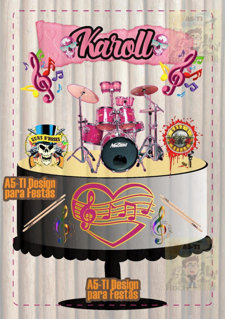 Arquivo Topo de Bolo Baterista Mulher Ref: 458 - Topo de Bolo Para Imprimir