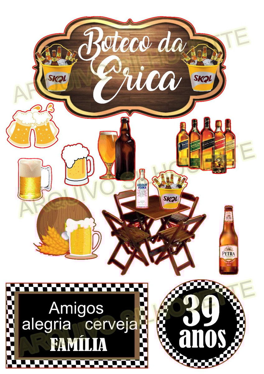 Combo + Arquivo de Corte - Topo de Bolo Boteco 2 - Topo de Bolo Para Imprimir