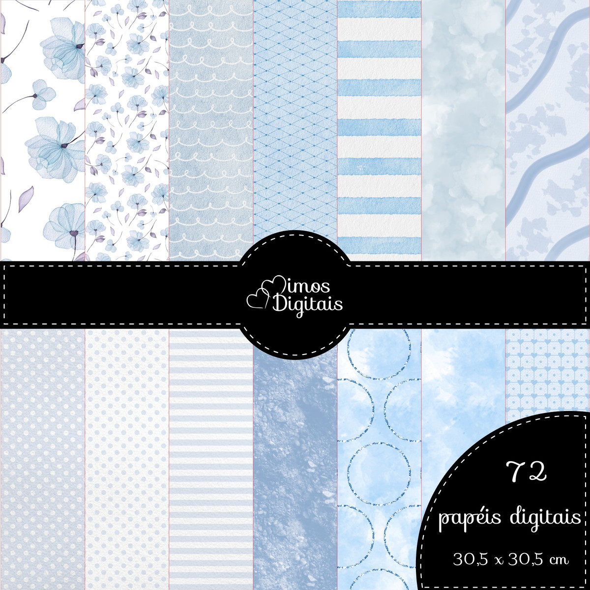 Kit Digital Aquarela Azul - Topo de Bolo Para Imprimir
