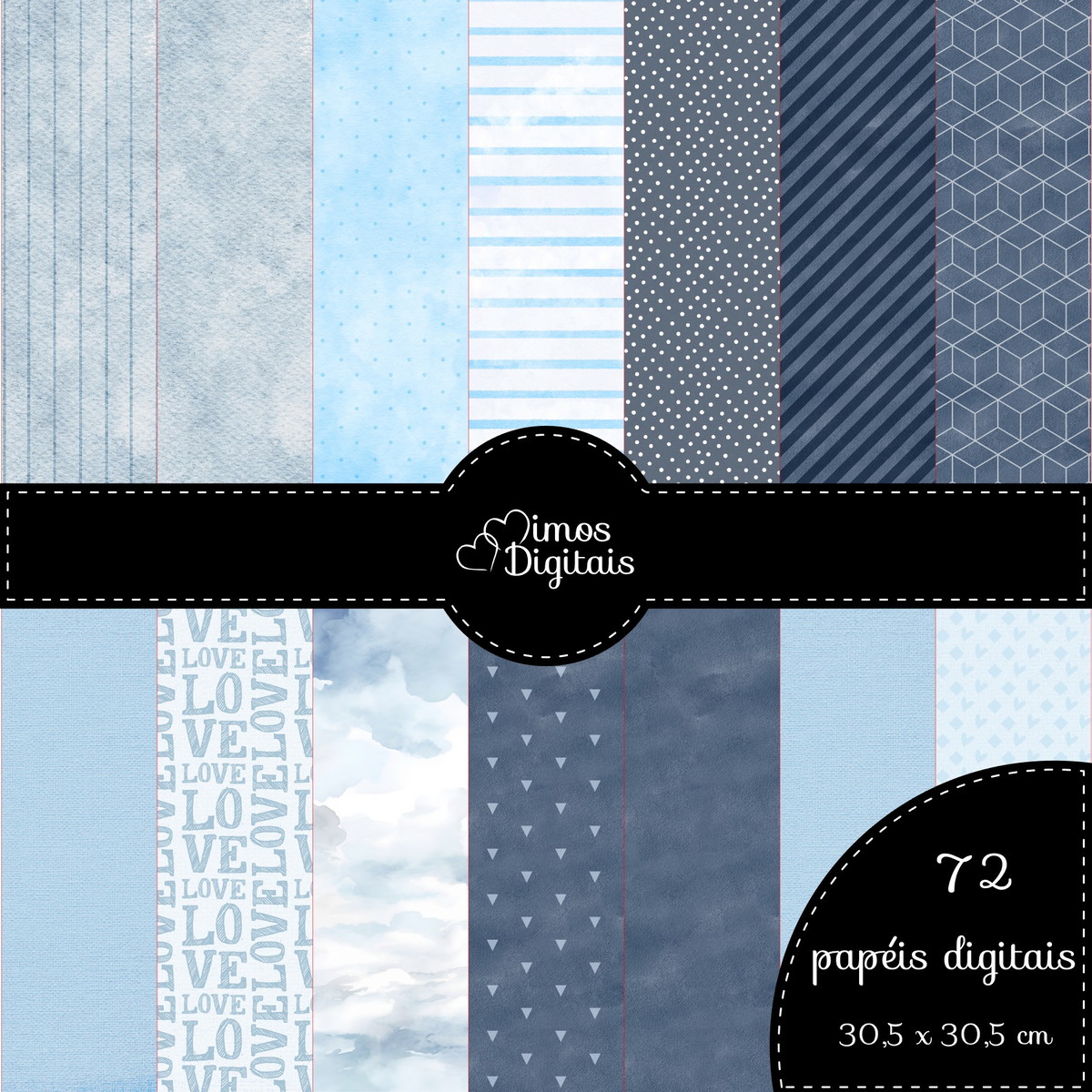 Kit Digital Aquarela Azul - Topo de Bolo Para Imprimir