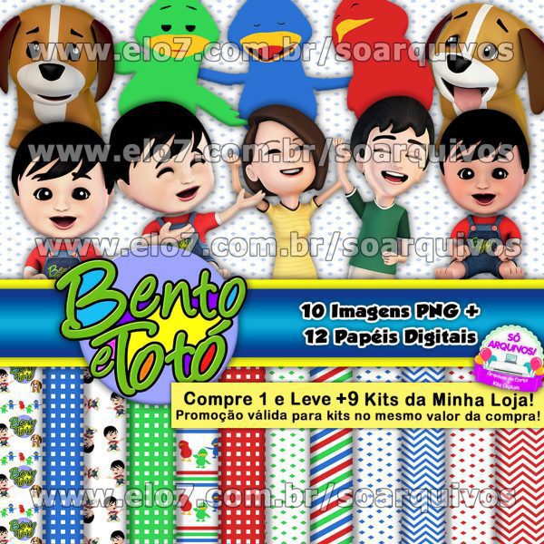 Kit Digital Bento e Totó - Topo de Bolo Para Imprimir