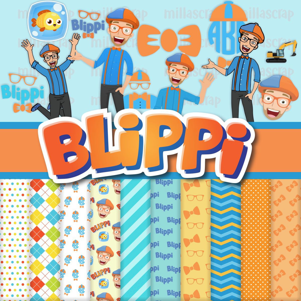 Kit Digital Blippi – Topo de Bolo Para Imprimir