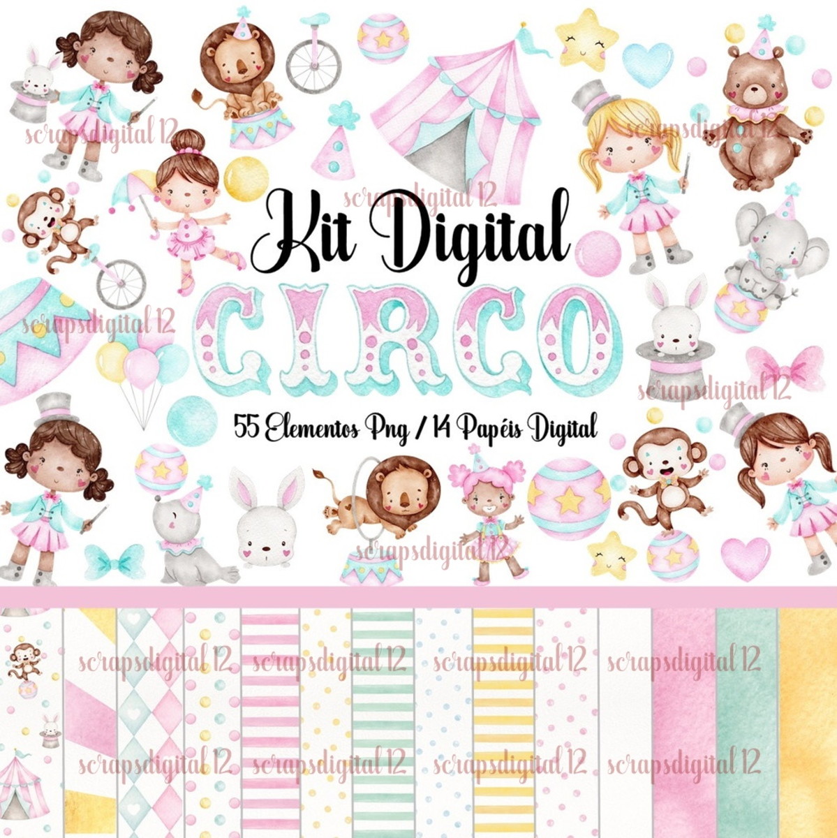 Kit Digital – Circo Candy Colors - Topo de Bolo Para Imprimir