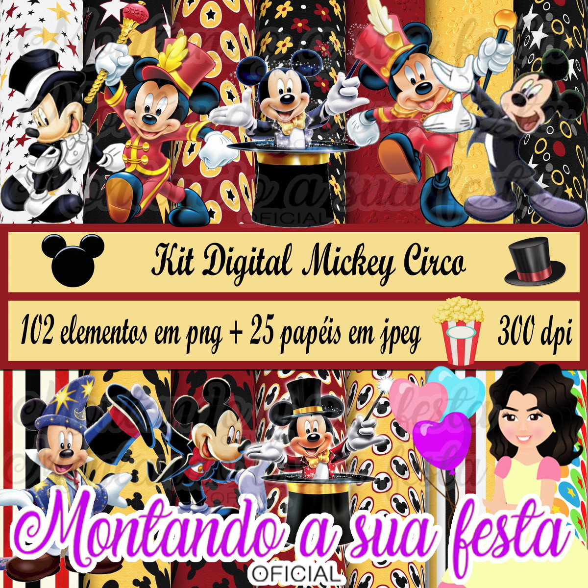 Kit Digital Mickey Circo - Topo de Bolo Para Imprimir