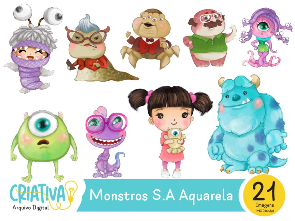 Kit Digital - Monstros S. A. Aquarela - Topo de Bolo Para Imprimir
