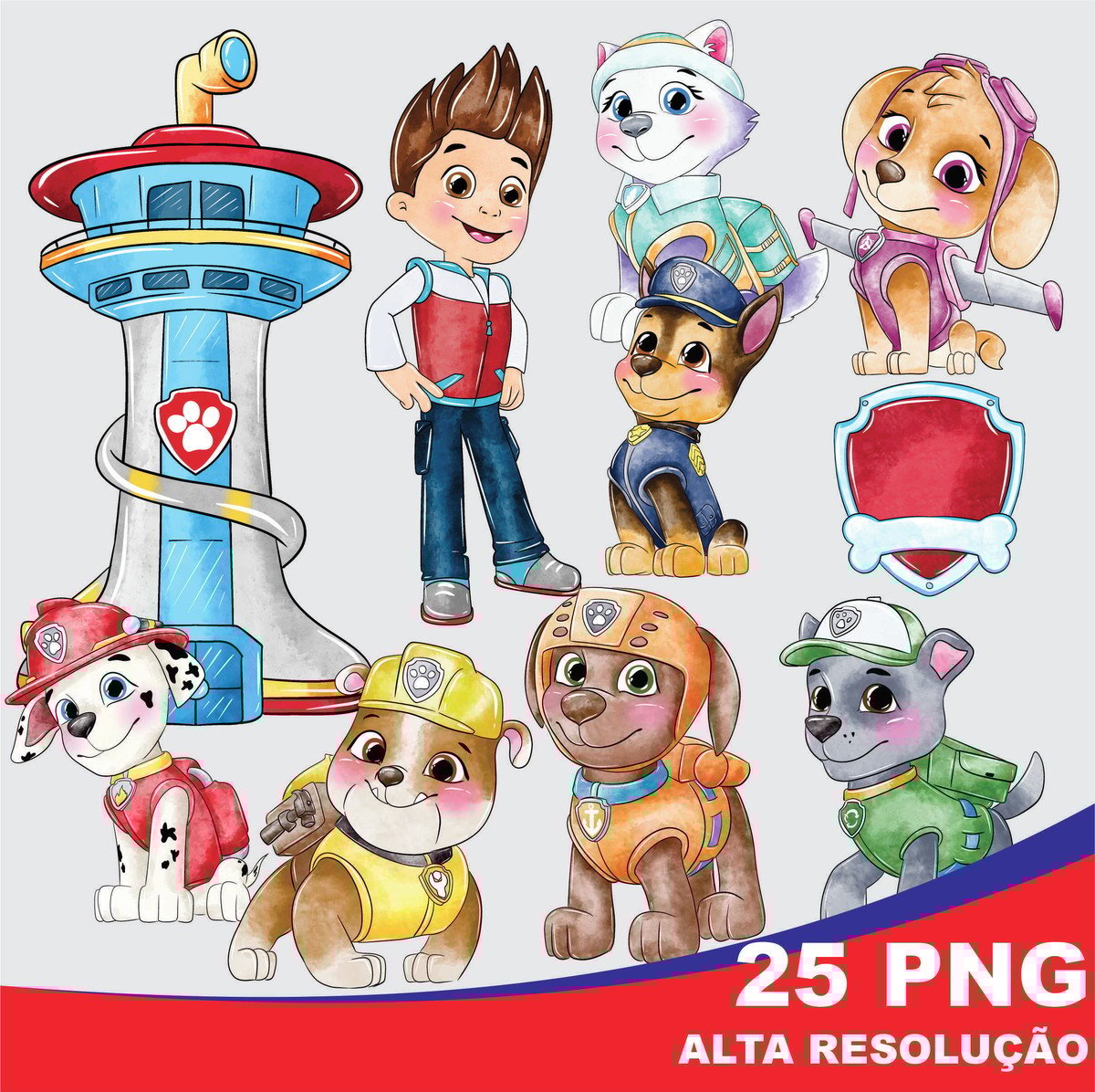 Kit Digital Patrulha Canina Aquarela - Topo de Bolo Para Imprimir Kit Digital Patrulha Canina Aquarela - Topo de Bolo Para Imprimir