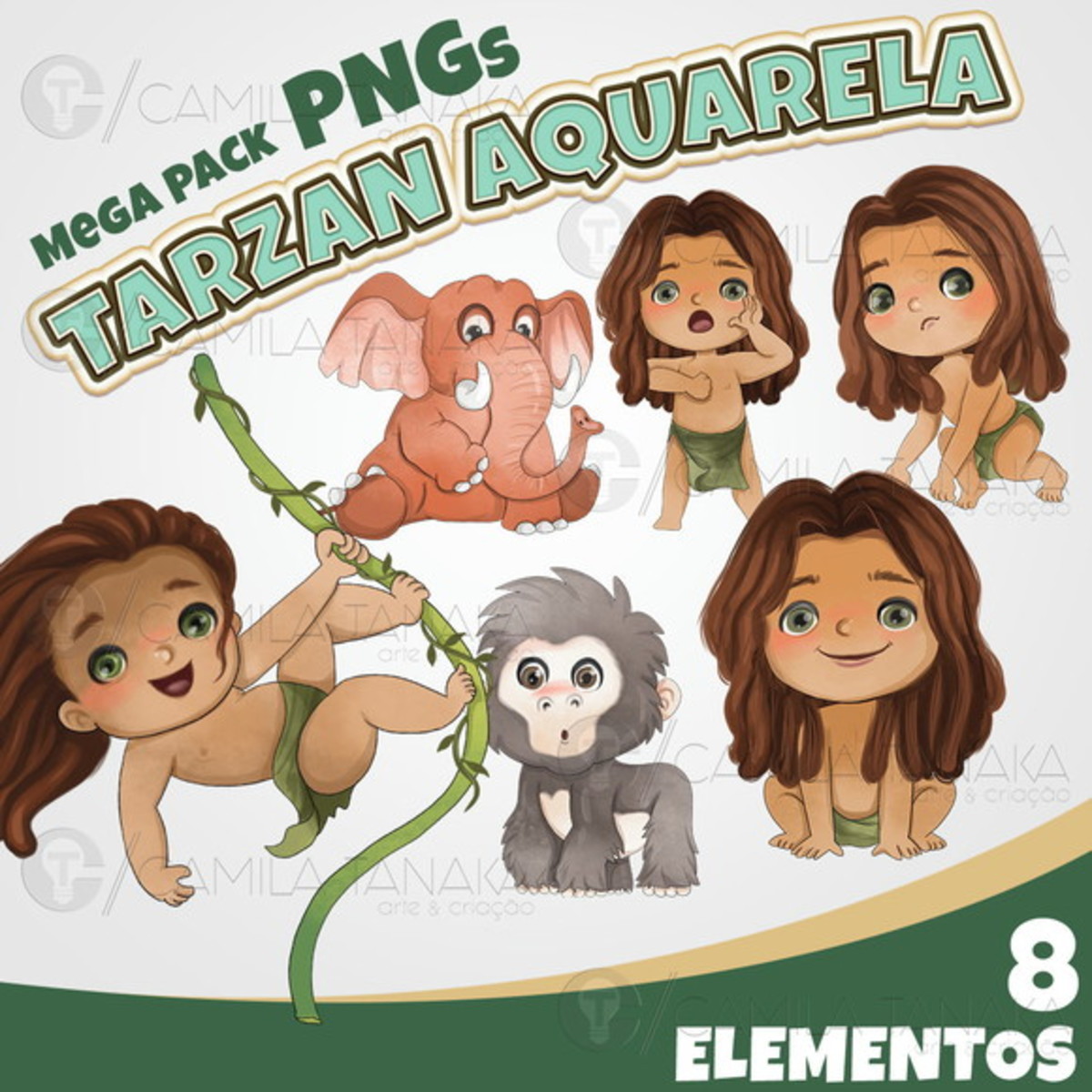 Kit Digital Png Tarzan Aquarela (pague 1 Leve 3) - Topo de Bolo Para ...