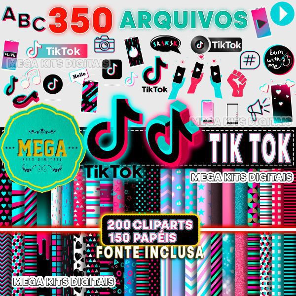 Kit Digital Tik Tok - Topo de Bolo Para Imprimir