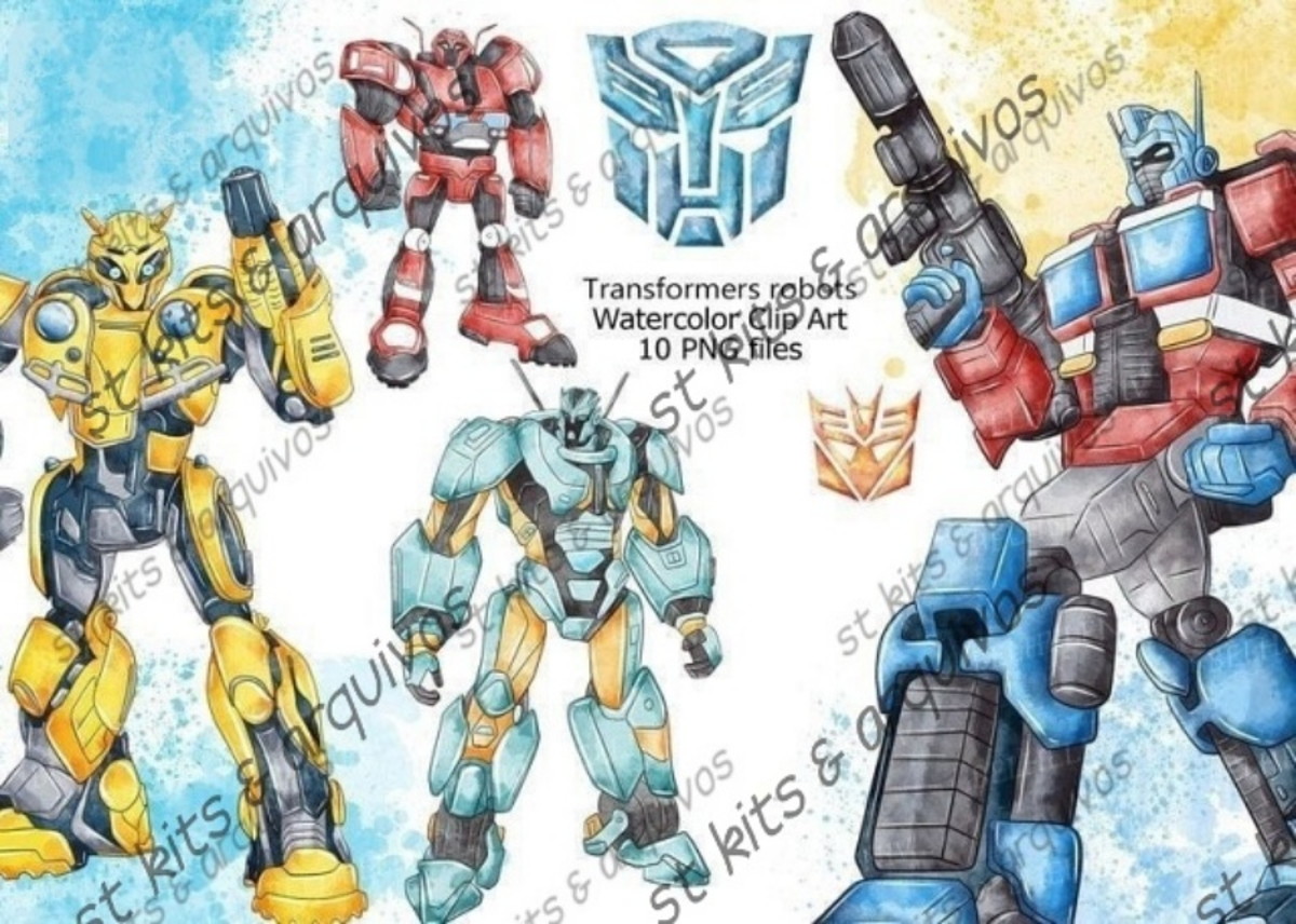 Kit Digital Transformers Em Aquarela - Topo de Bolo Para Imprimir