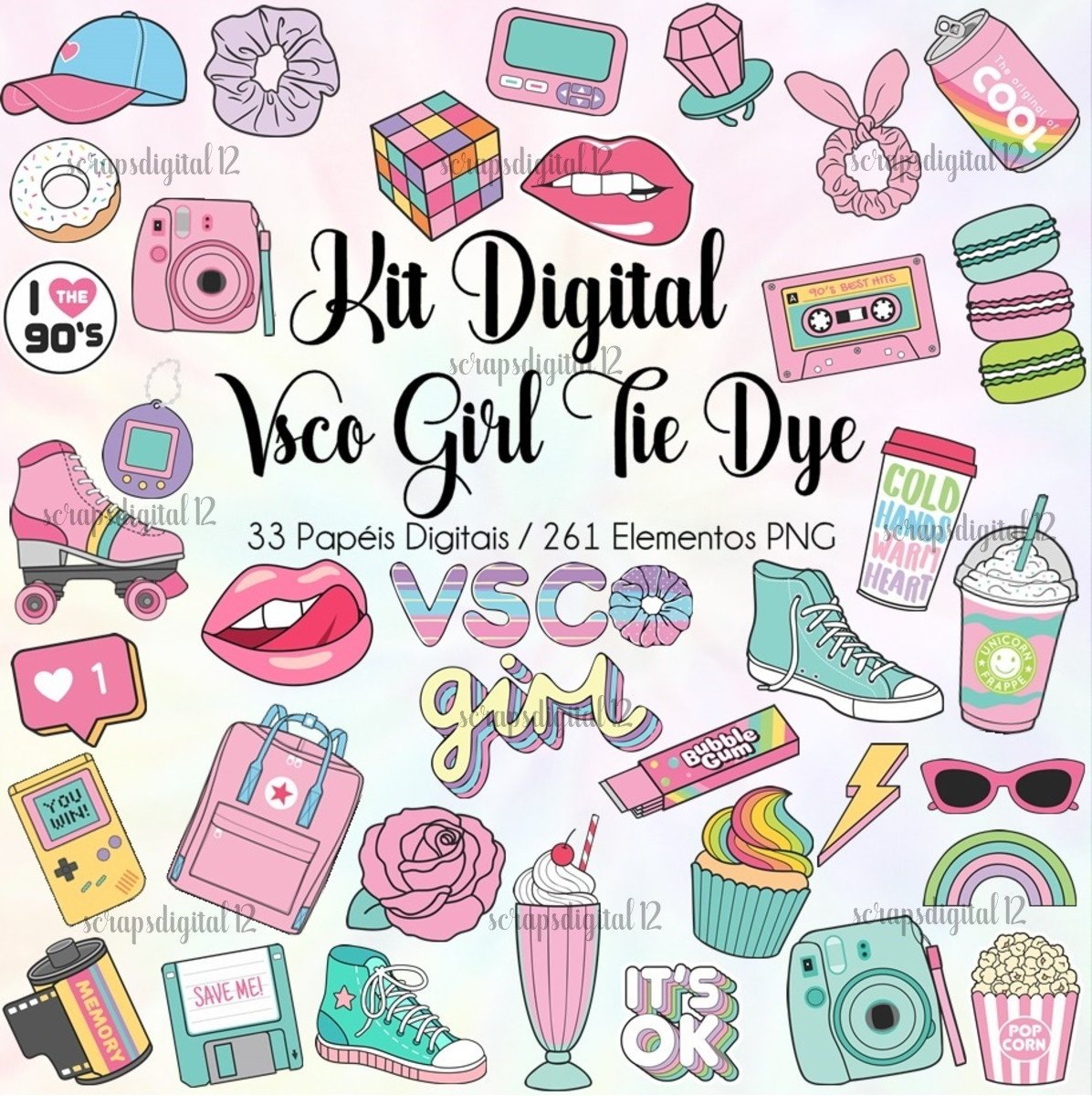 Kit Digital – Vsco Girl Tie Dye – Topo de Bolo Para Imprimir