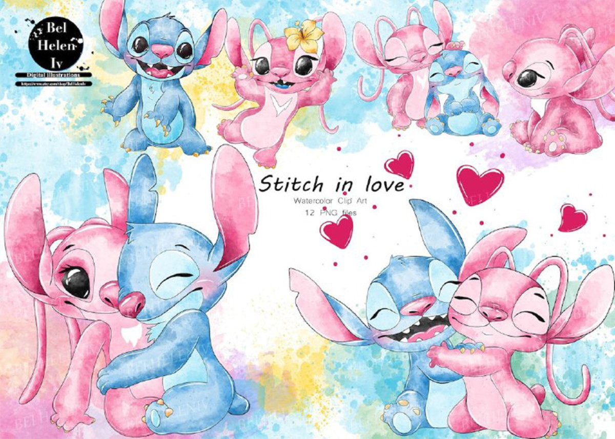 Lilo Stitch Aquarela Digital – Topo de Bolo Para Imprimir
