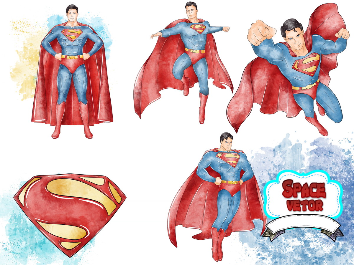Super Homem Aquarela ,kit Digital Compre 1 Leve 3 - Topo de Bolo Para ...