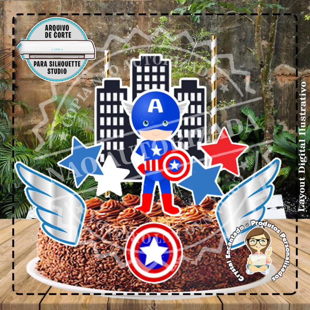 Topo de Bolo Capitao America Ref 0576 - Arquivo Digital - Topo de Bolo ...