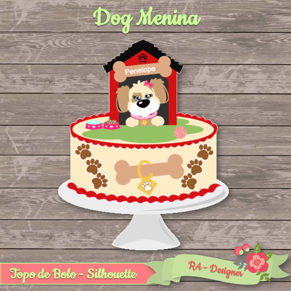 Topo de Bolo Dog Menina - Topo de Bolo Para Imprimir