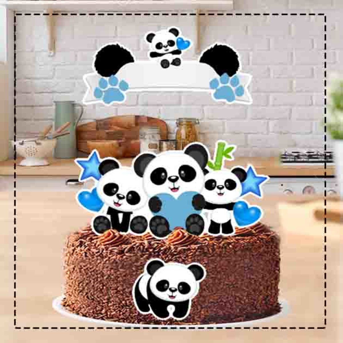 TOPO DE BOLO PANDA AZUL – ARQUIVO DIGITAL - Topo de Bolo Para Imprimir