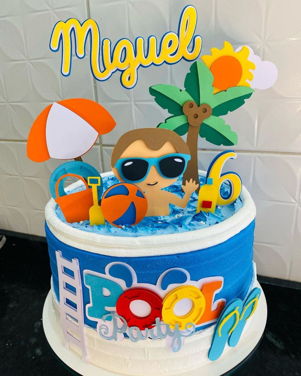 Topo de Bolo Pool Party Menino Arquivo de Corte - Topo de Bolo Para ...