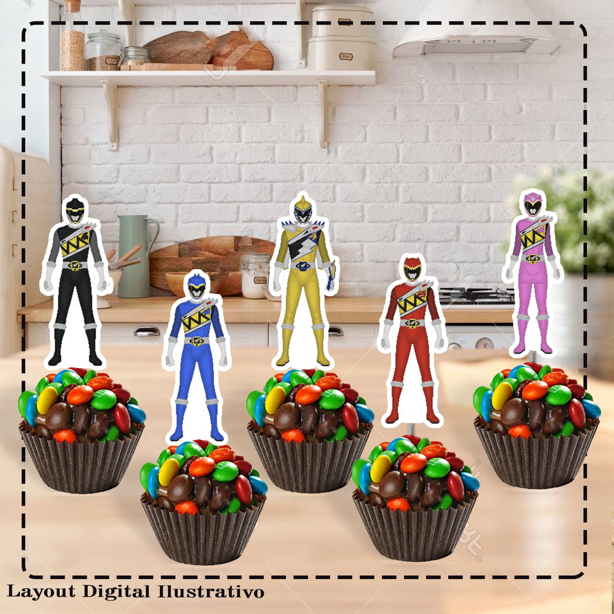 TOPPER POWER RANGERS – ARQUIVO DIGITAL - Topo de Bolo Para Imprimir